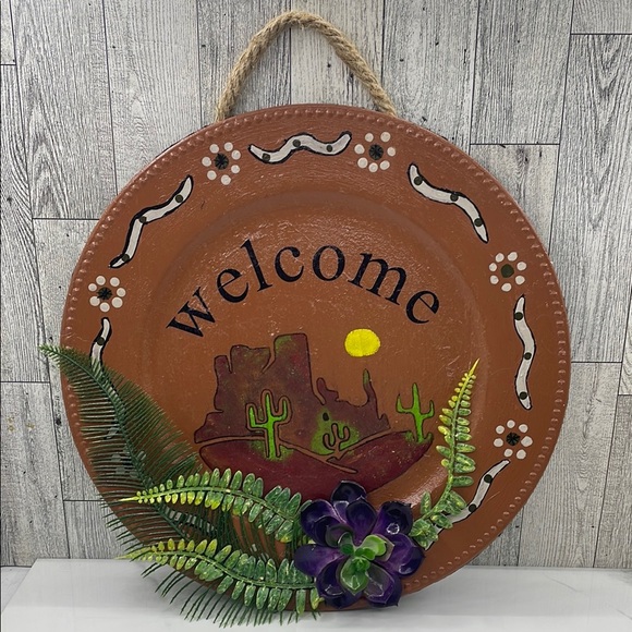 Hand Crafted | Accents | Rustic Welcome Wall Decor With Cactus Design ...